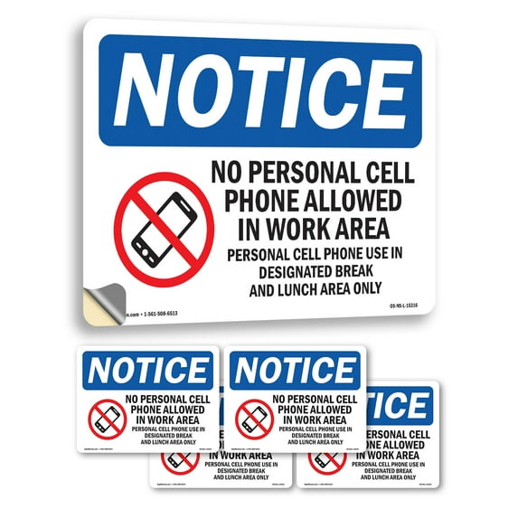 Cell Phone Use In Designated Area Only OSHA Notice Vinyl Decal Label 10 ...