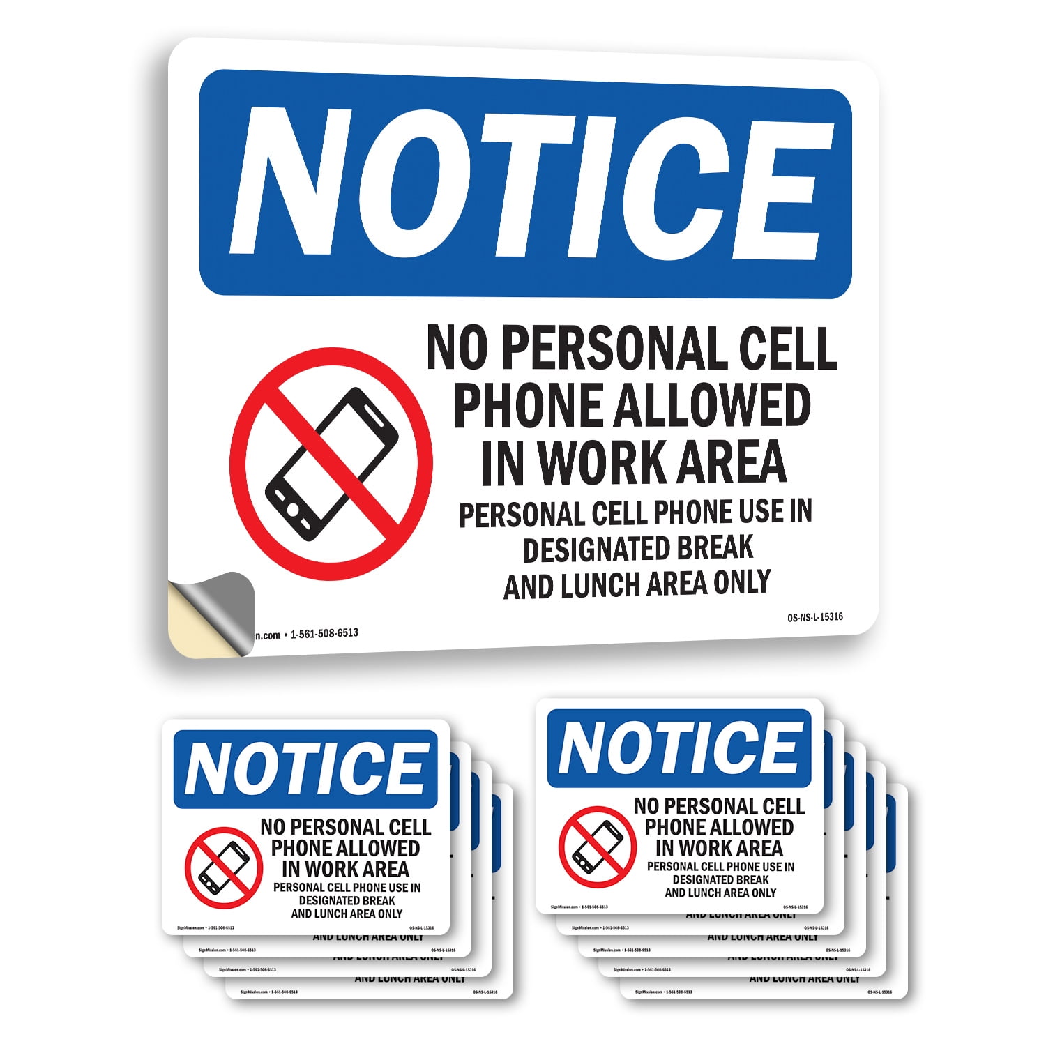 Cell Phone Use In Designated Area Only OSHA Notice Vinyl Decal Label 5 ...