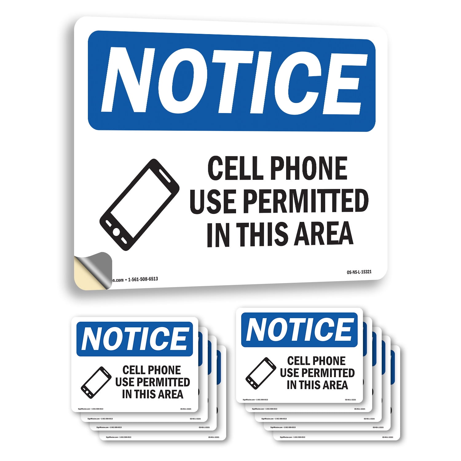 Cell Phone Use Permitted In This Area OSHA Notice Vinyl Decal Label 10 Inch x 7 Inch - 10 Pack ...