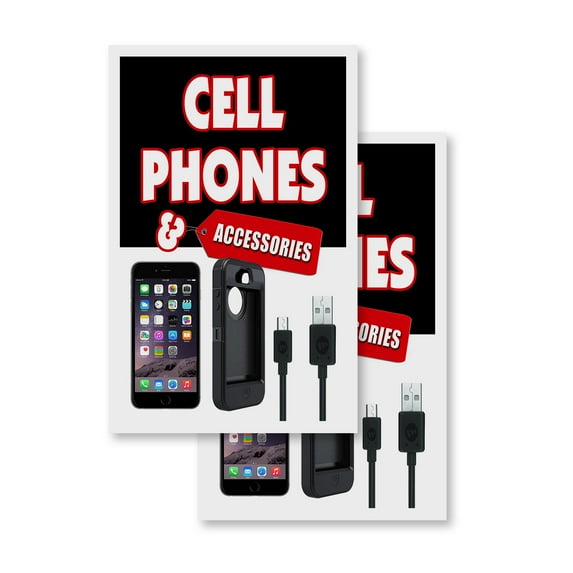 Cell Phones & Accessories (2-PACK) 24" x 36" Vinyl Decals | Sign Insert ...