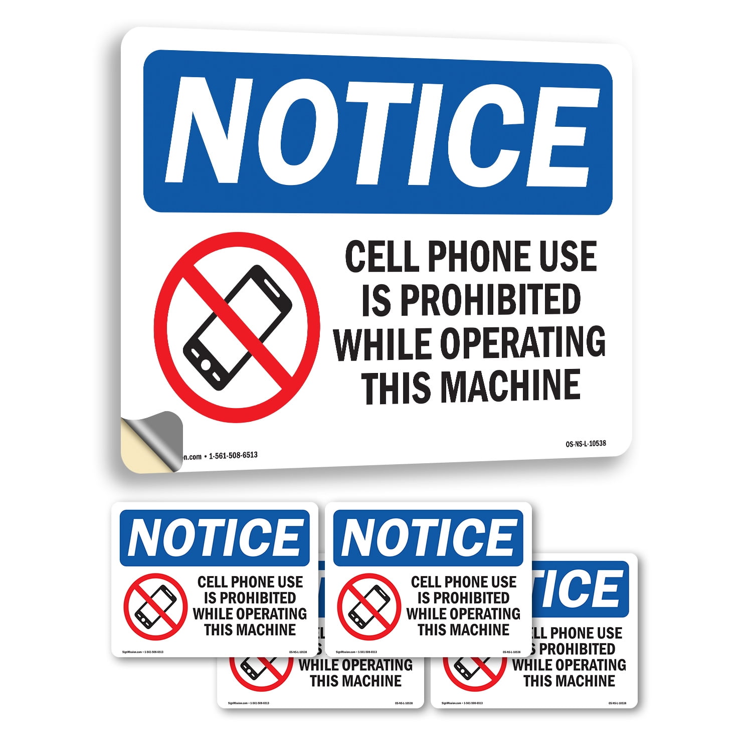 Cell Phones Prohibited Any Violations With Symbol OSHA Notice Vinyl ...
