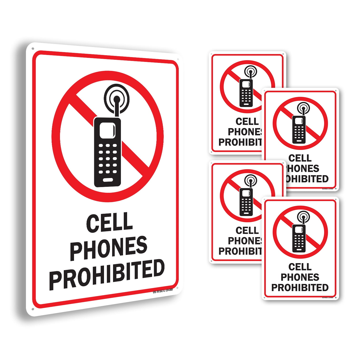 Cell Phones Prohibited OSHA Aluminum Sign 10 Inch x 7 Inch - 5 Pack ...
