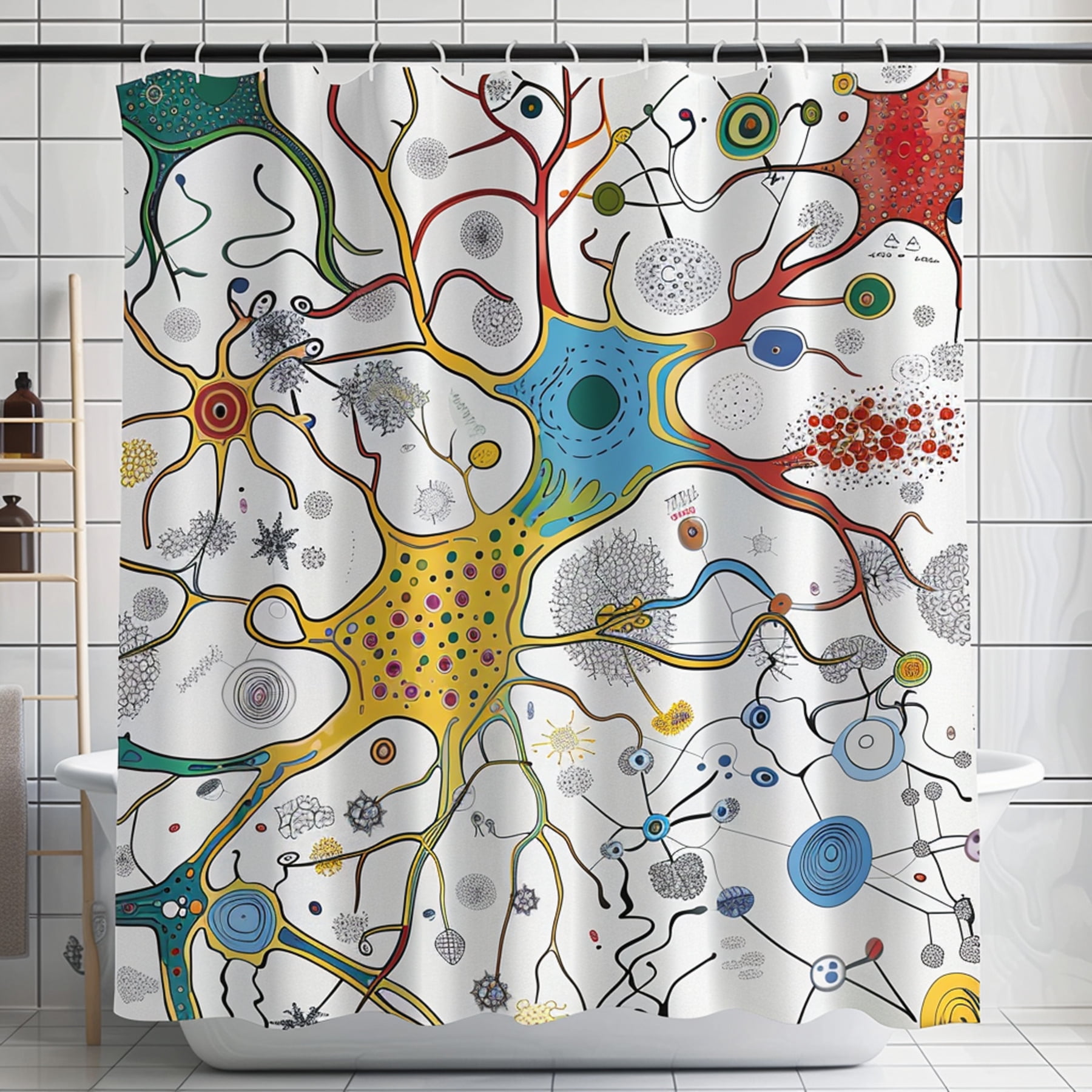Cell Structure Doodle Shower Curtain Minimalist Design Colorful ...