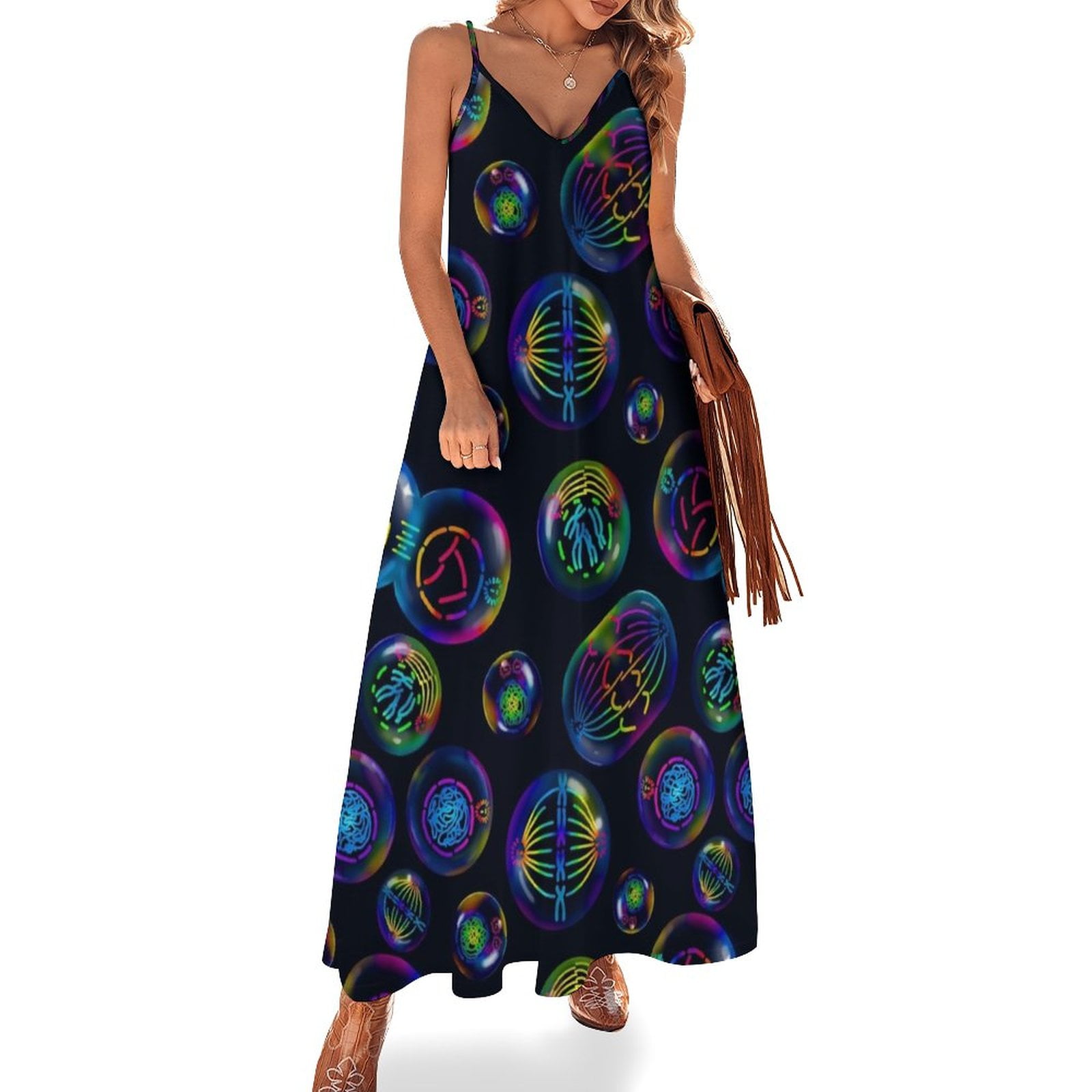 Cell division pattern Sleeveless Dress women long dresses clothes ...