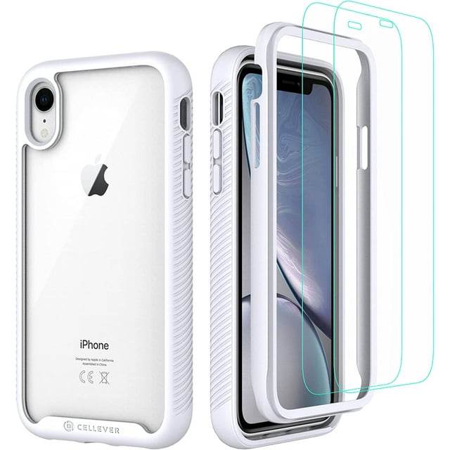 CellEver iPhone XR Clear Case with Hard Back, TPU Bumper, and 2 9H ...