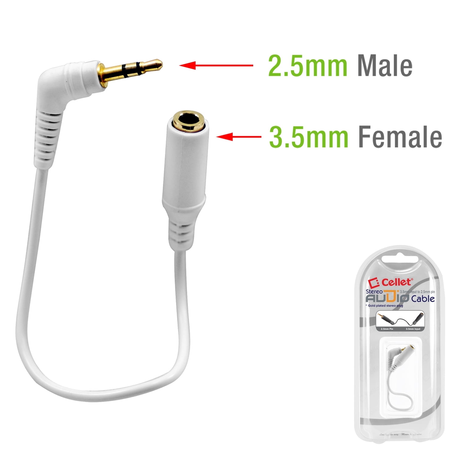 Cellet 2.5mm to 3.5mm Audio Aux Jack Headphone Stereo Adapter; 2.5mm ...