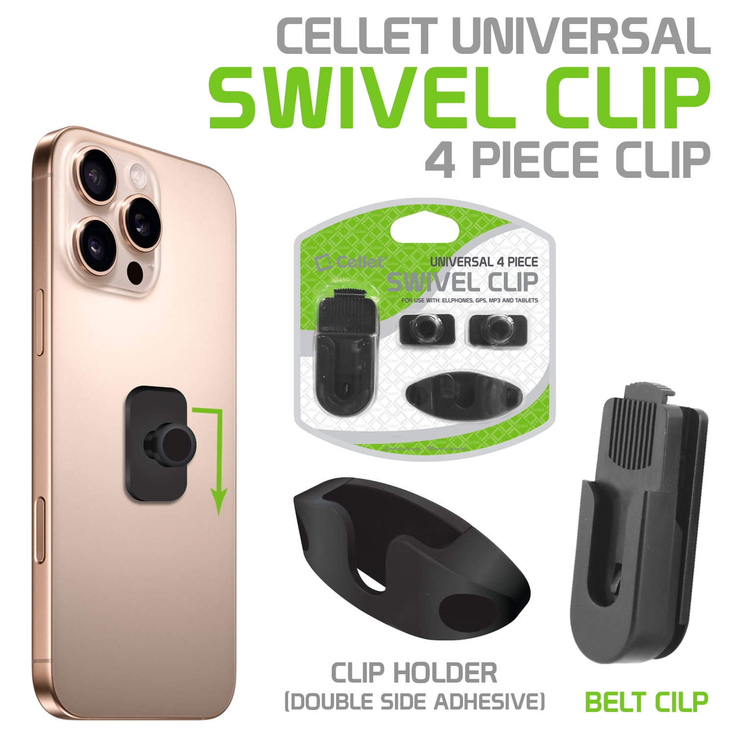 Cellet 4-Piece Swivel Clip Mount Kit – Compatible with Phones, Walkie ...
