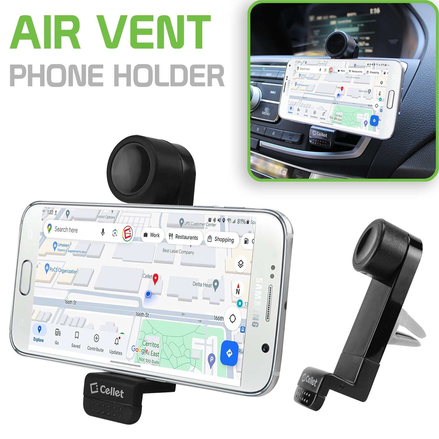 Cellet Car Air Vent Phone Holder for Phones and MP3/MP4 up to 3.6" Wide ...