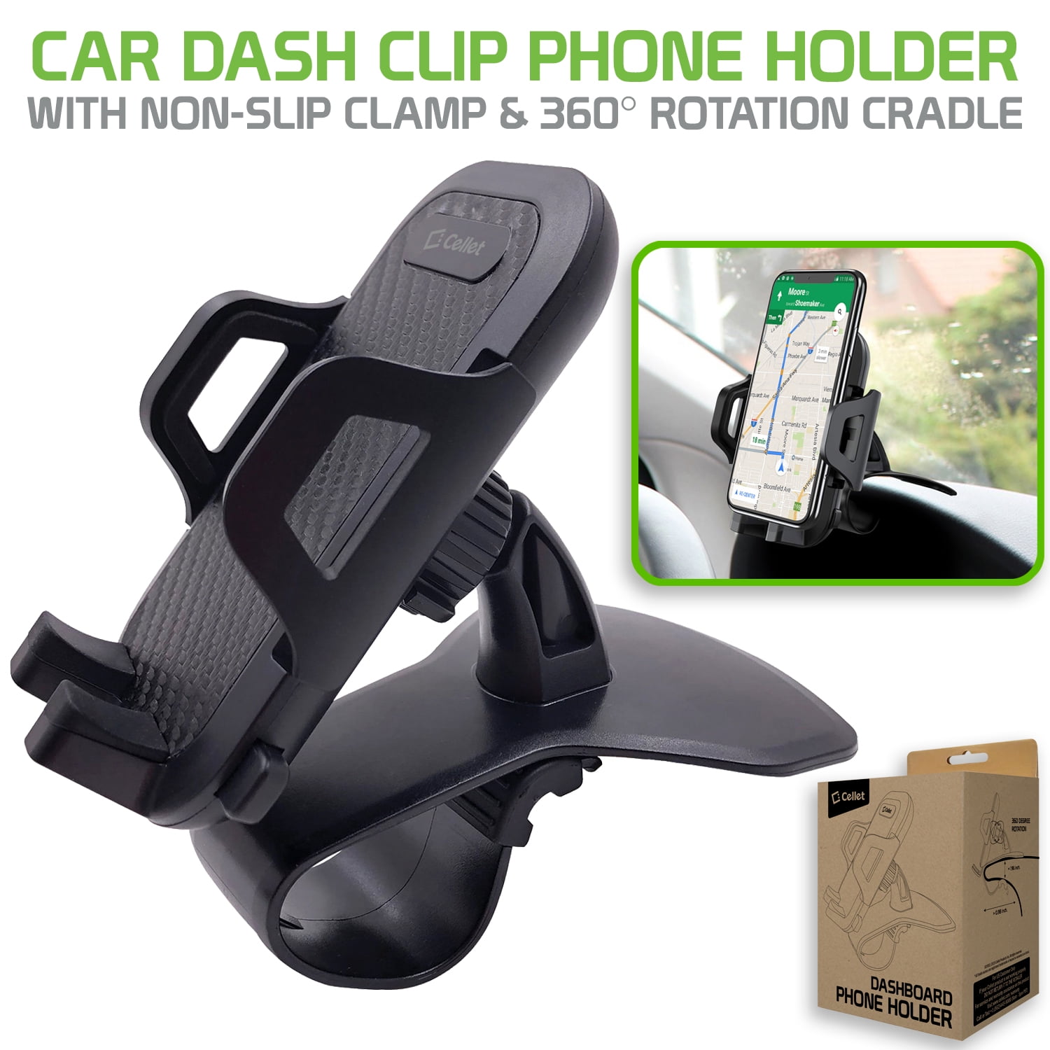 Cellet 360° Dash Phone Mount with Non-Slip Clamp Compatible with iPhone ...