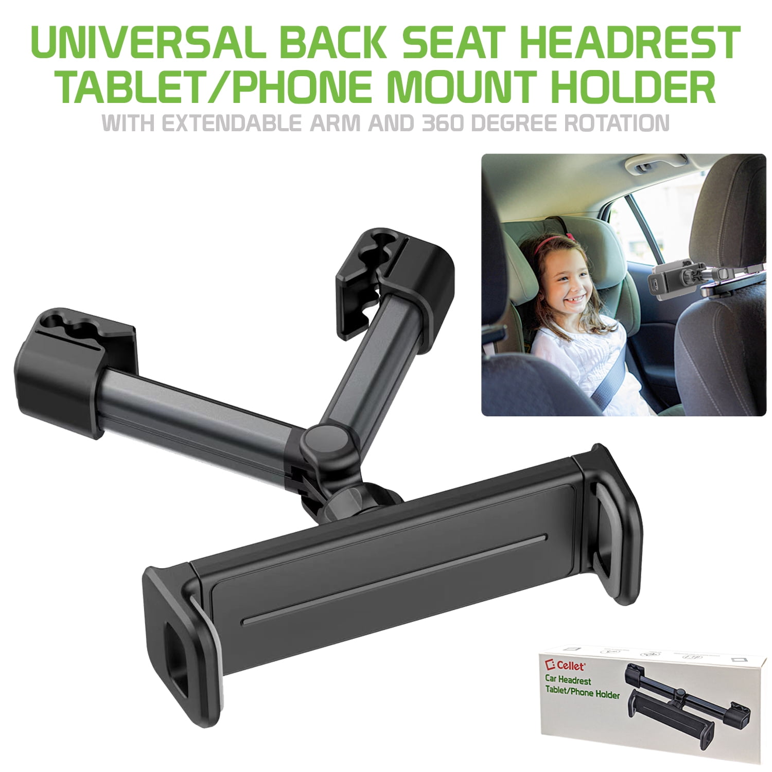 Cellet Enhanced Universal Back Seat Headrest Mount: Extendable Arm, 360 ...