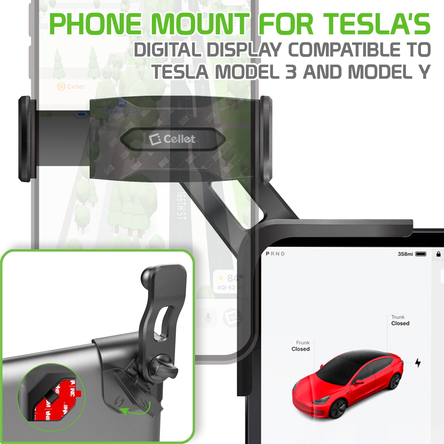 Cellet Phone Holder Mount for Tesla's Digital display Compatible with ...