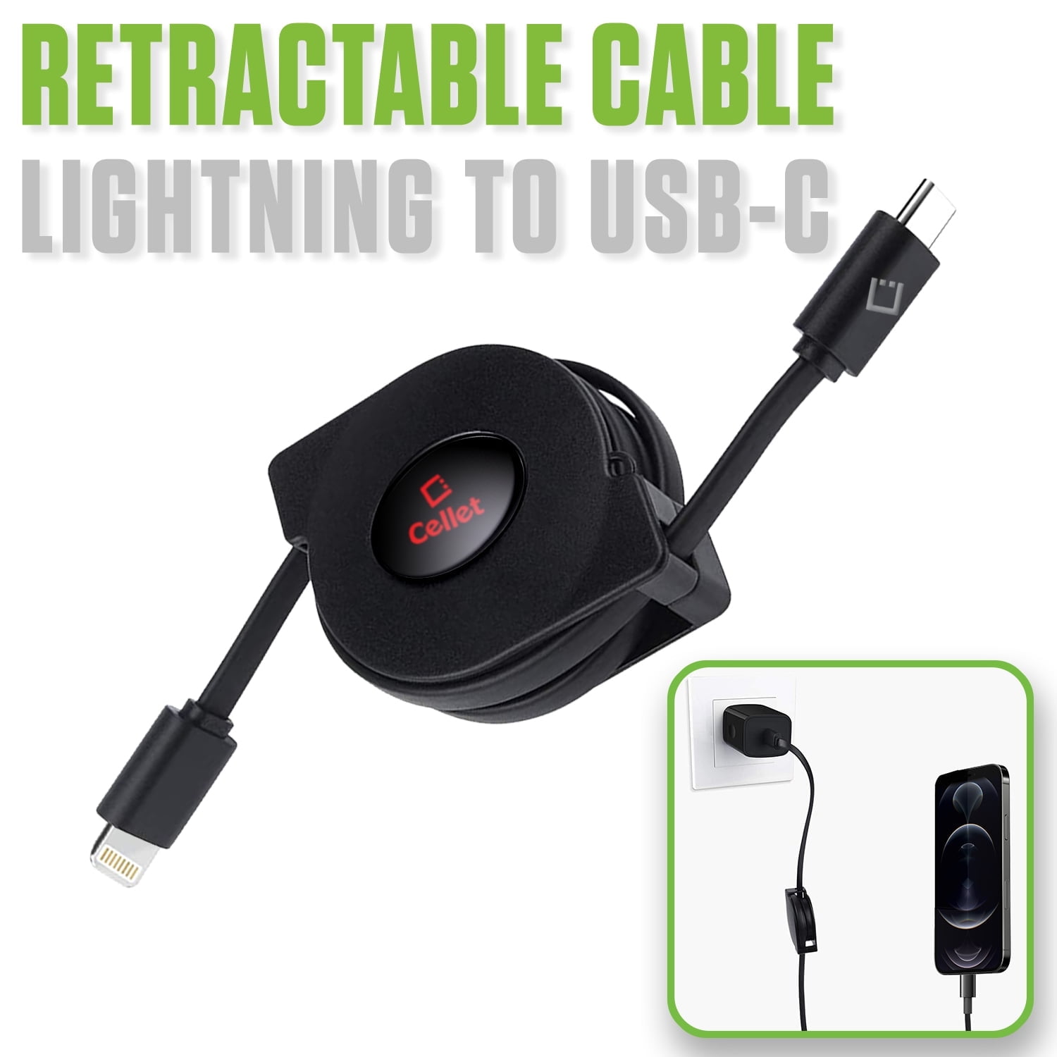 Cellet MFi Certified Retractable Lightning to USB-C Cable – 3ft Fast ...