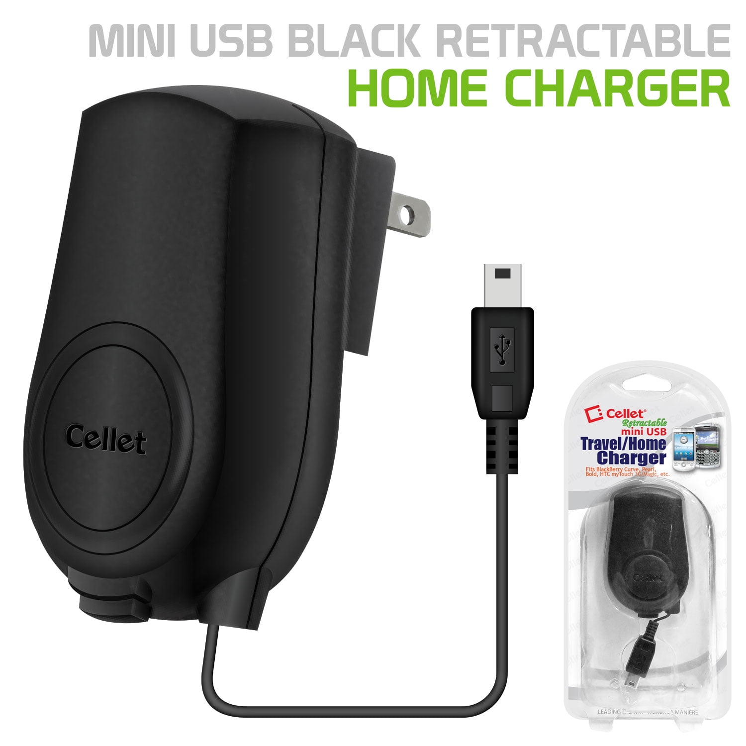 Cellet Retractable mini USB Travel & Home Charger For Motorola Razr V3 ...