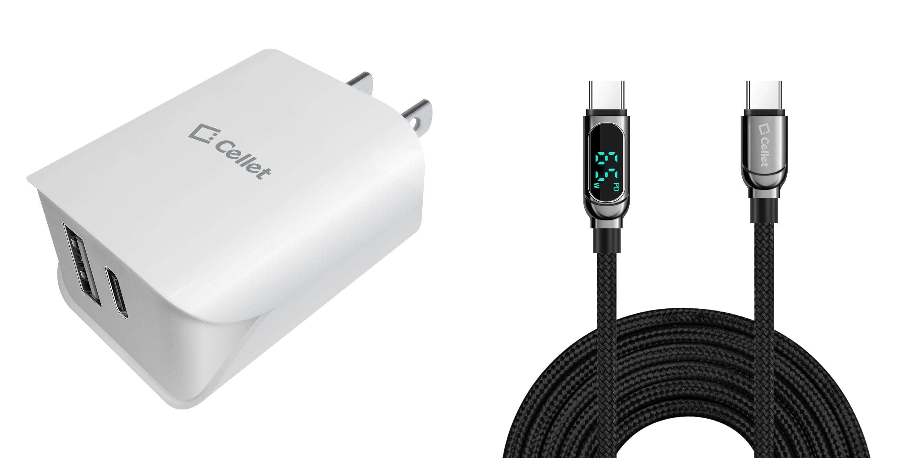 Cellet UL Certified 18W 2-Port USB-C Power Adapter with 60W Digital LED ...