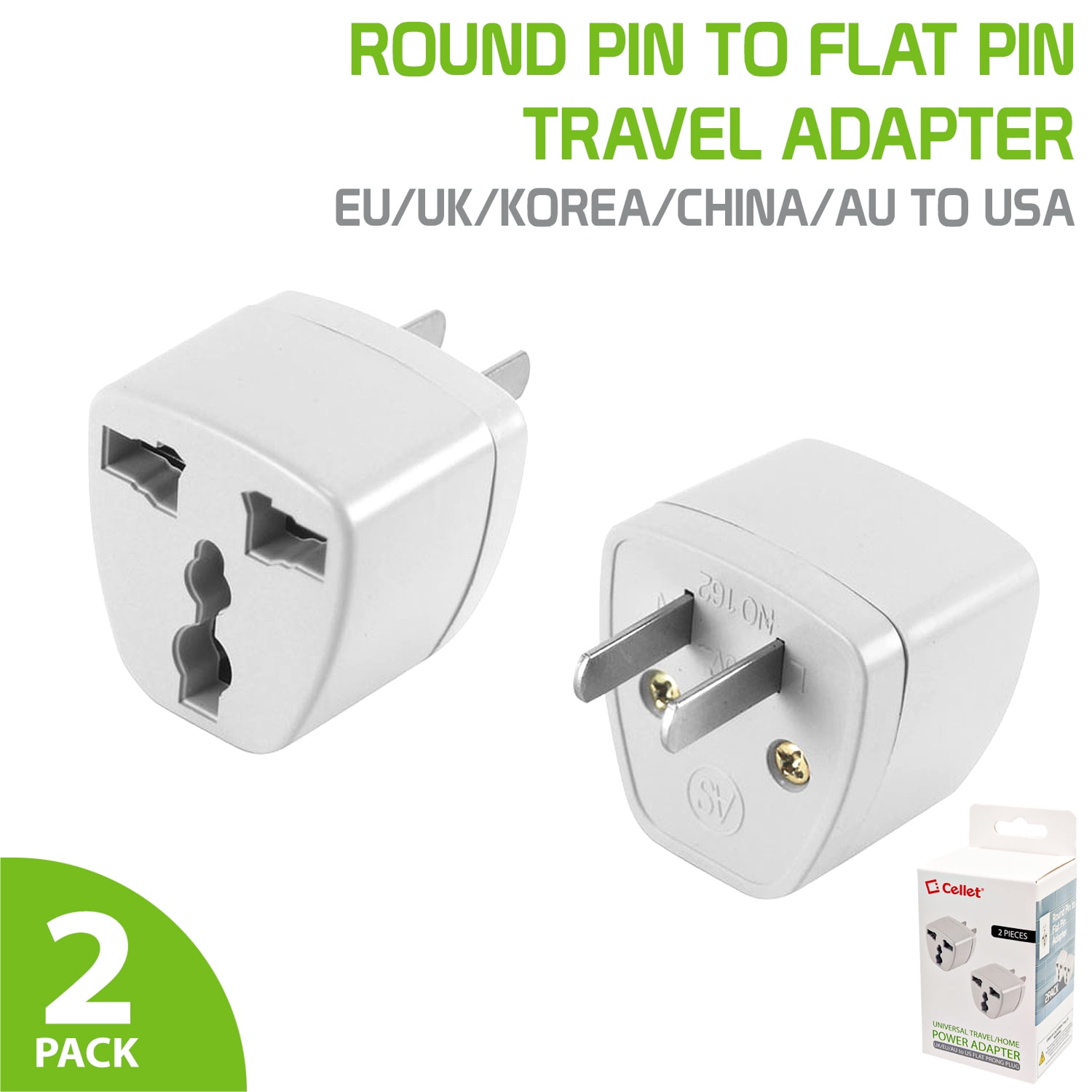Cellet USA, Canada, Mexico, Japan Travel Plug Power Adapter Round Pin ...
