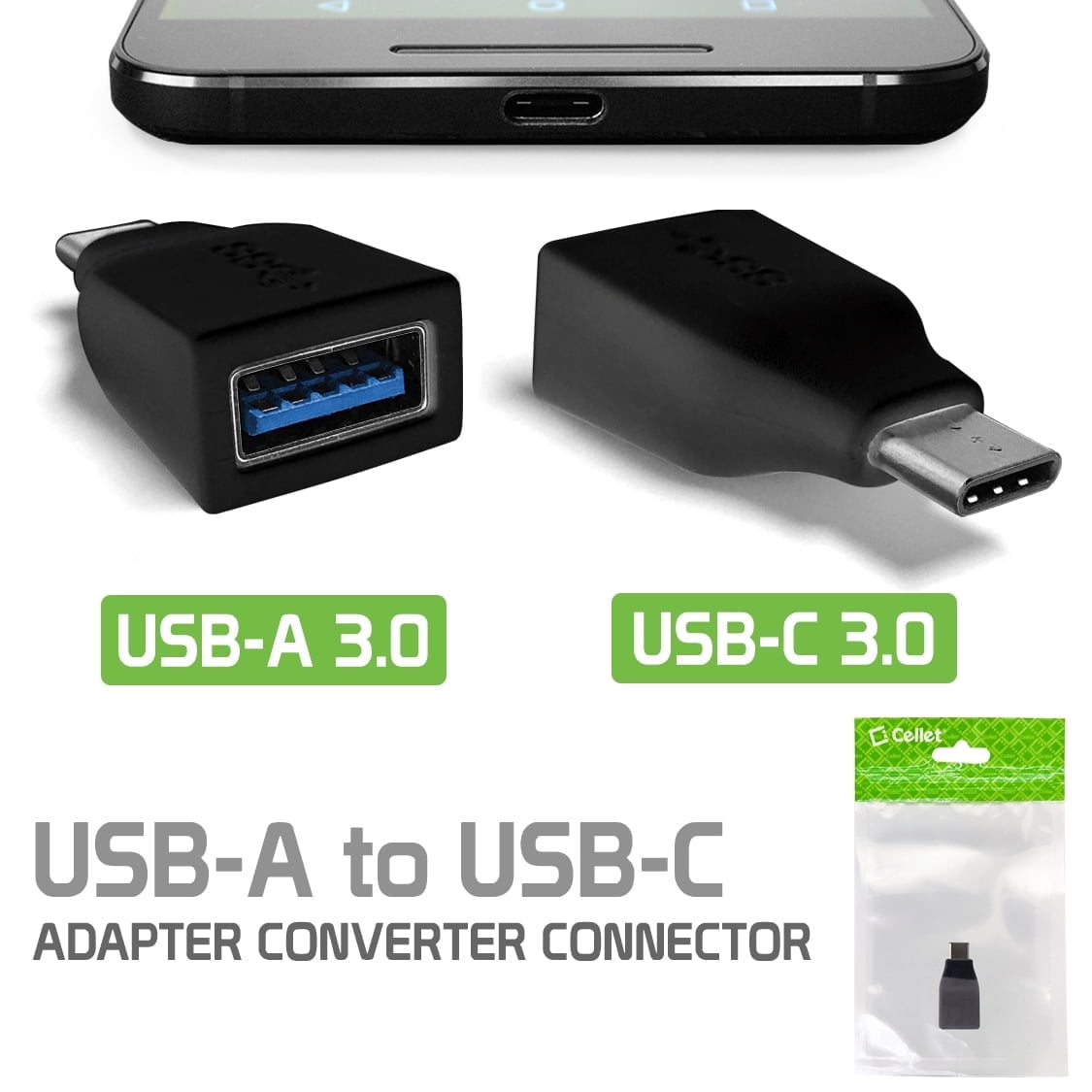 Cellet USB-A to USB-C Adapter Converter Connector - Walmart.com