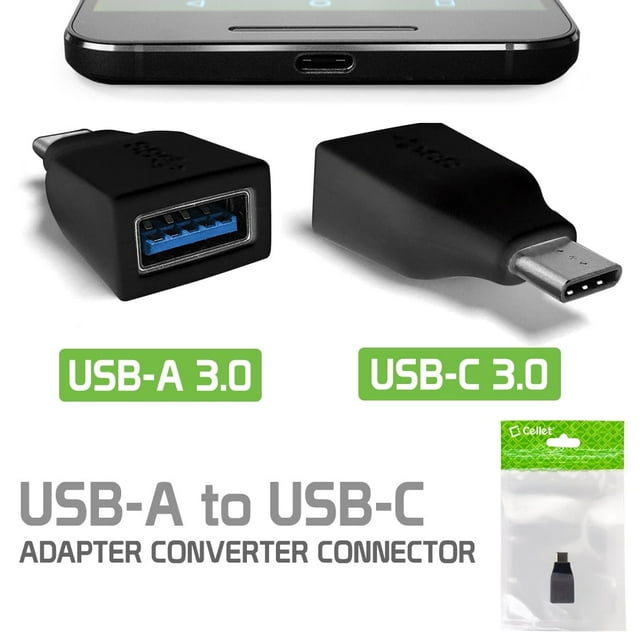 Cellet USB-A to USB-C Adapter Converter Connector - Walmart.com