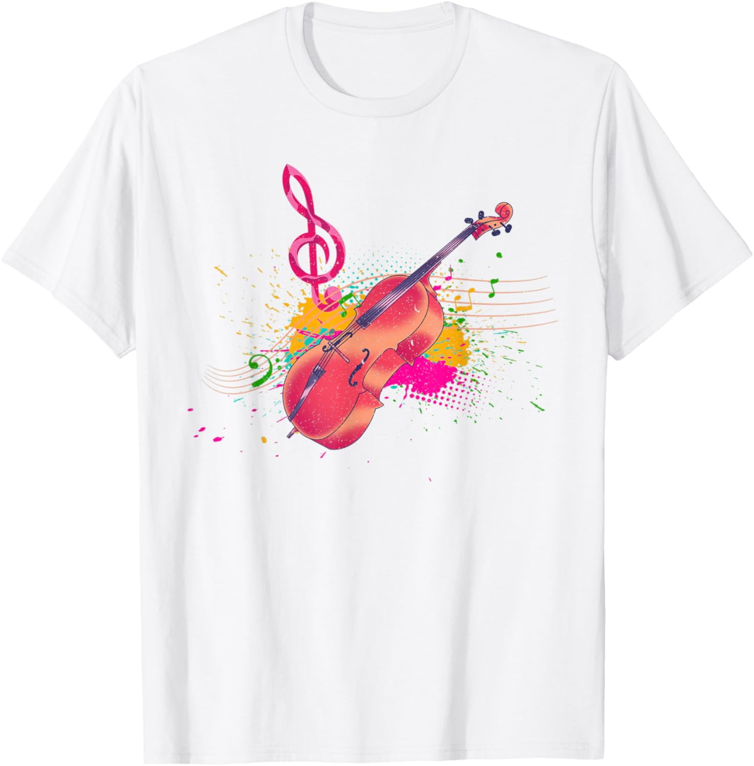 Cellist Colorful Cello Player Music Notes Treble Clef Cello T-Shirt ...