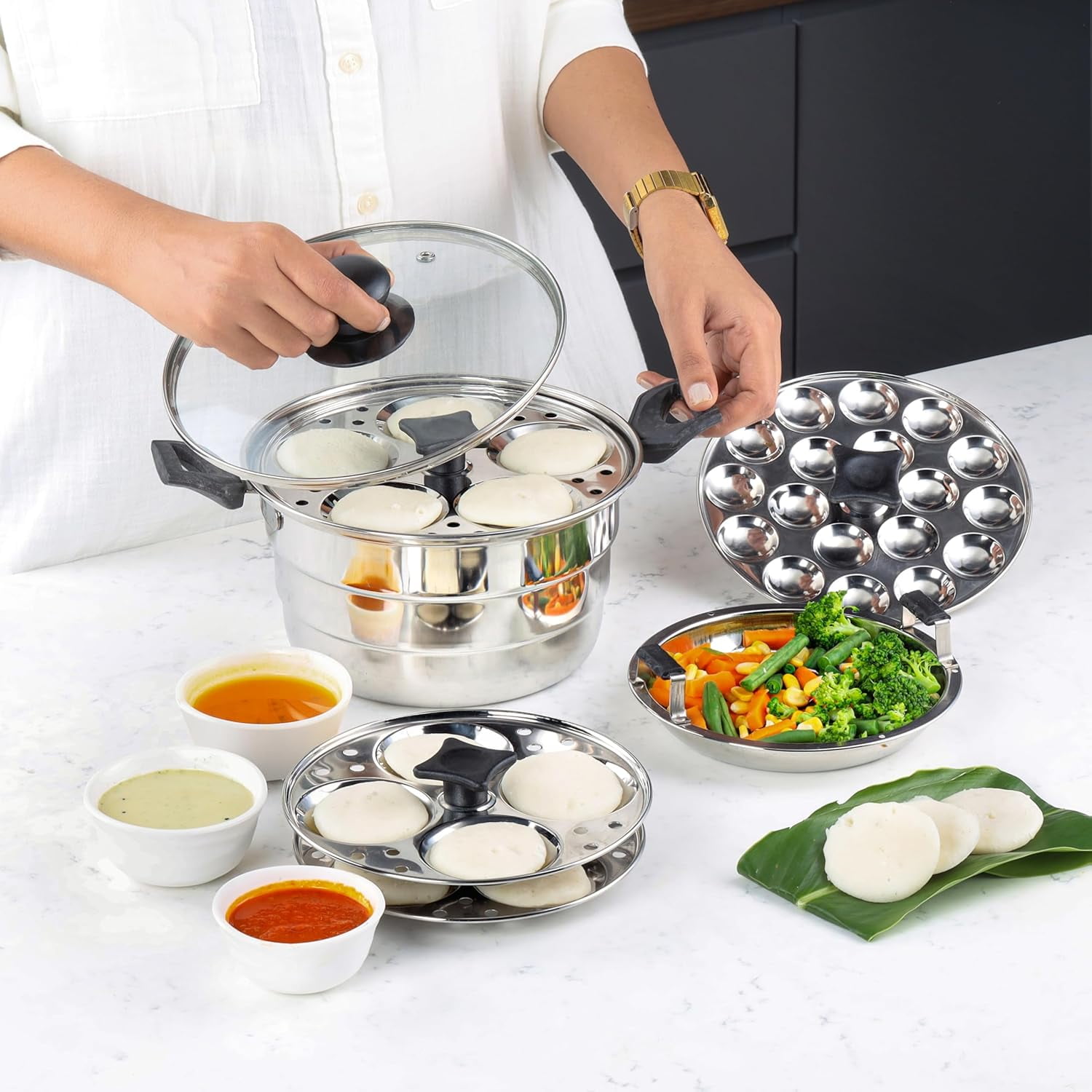 Cello Aroma Stainless Steel Idli Pot with Glass Lid with Multiple ...