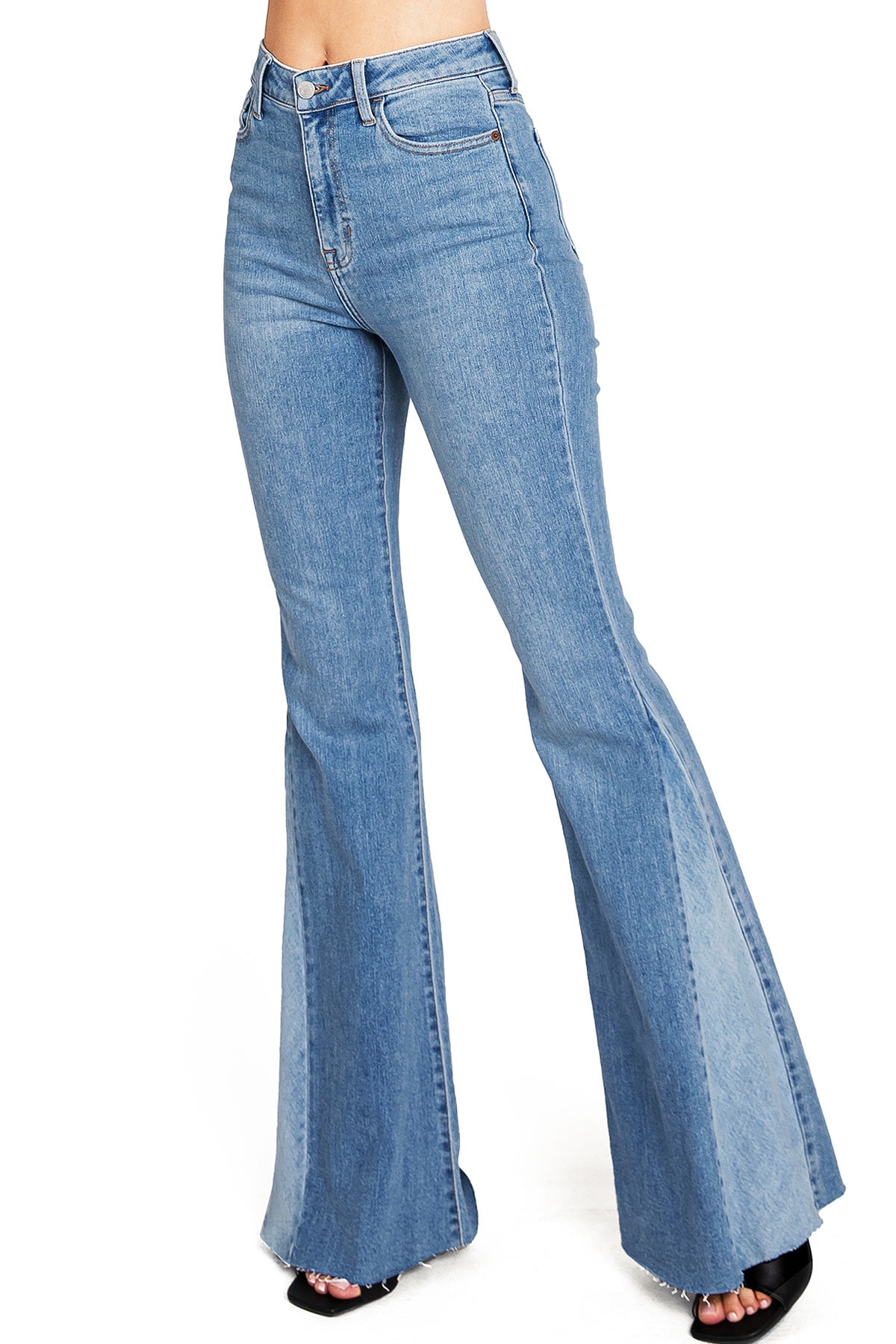 Cello Jeans Women's High Rise 2-Tone Denim Bell Bottom Flares (1 ...