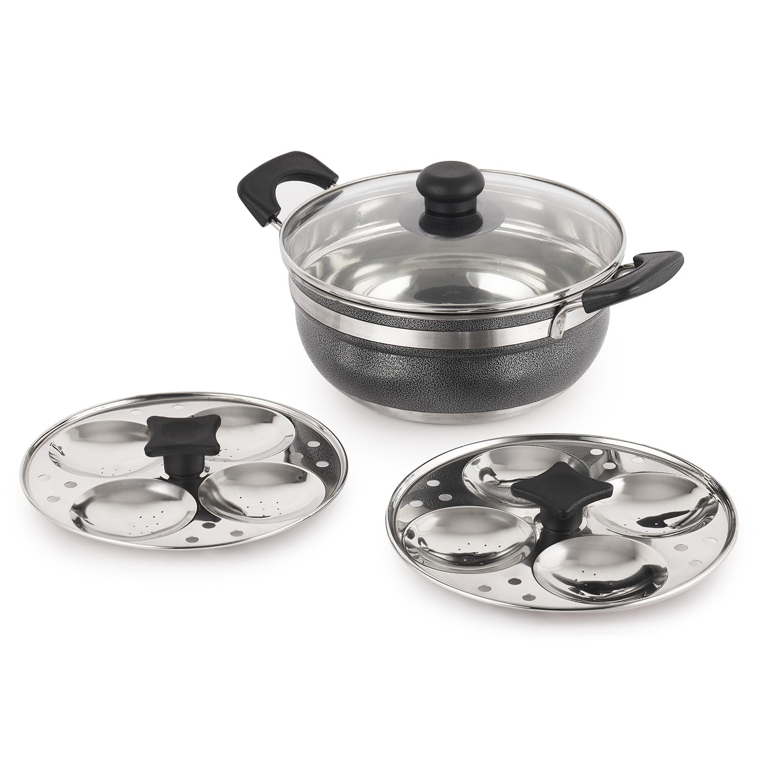 Cello Magna Stainless Steel Multi Kadai Idli cooker with Glass Lid 2 ...