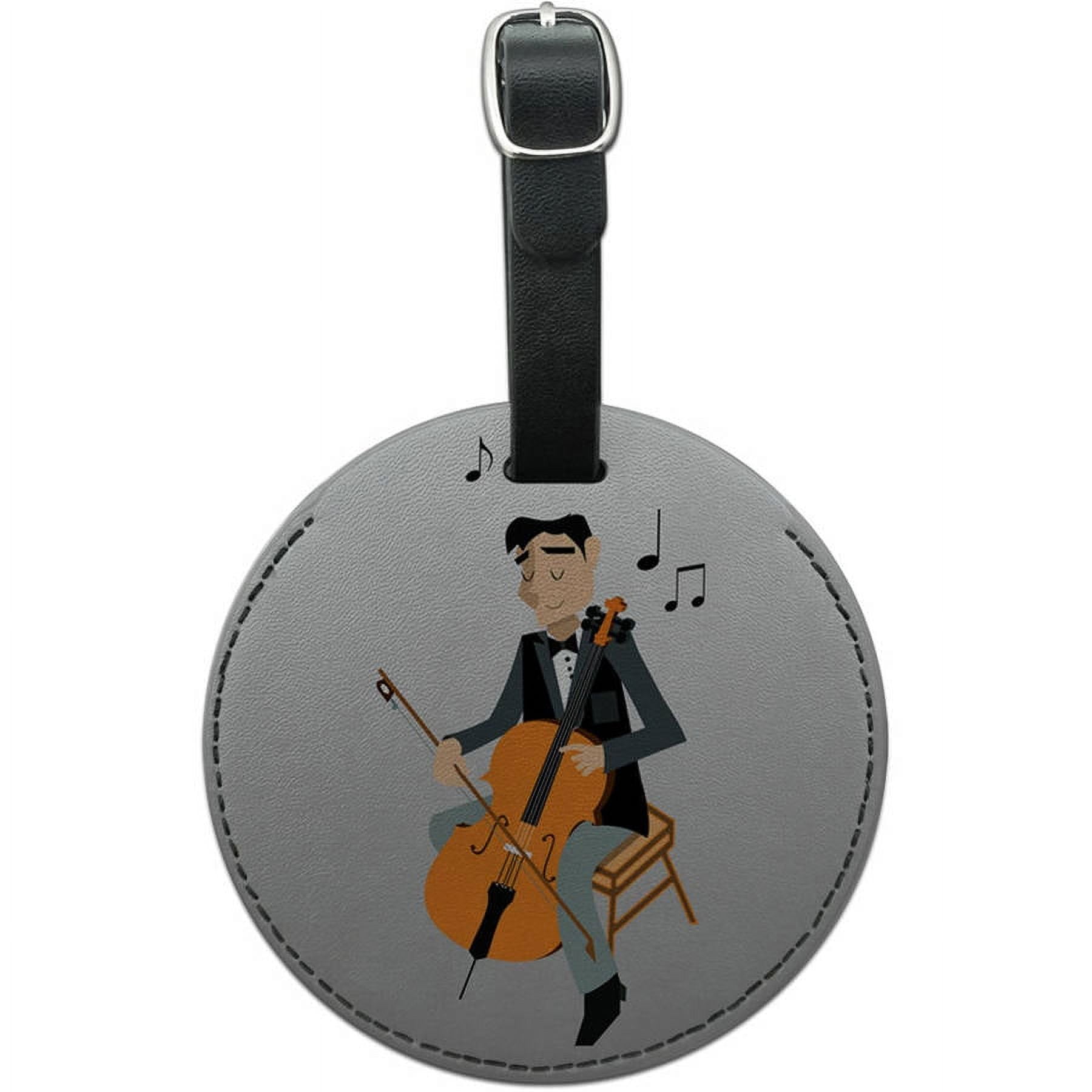 Cello Player Sheet Music Round Leather Luggage ID Tag Suitcase Carry-On ...