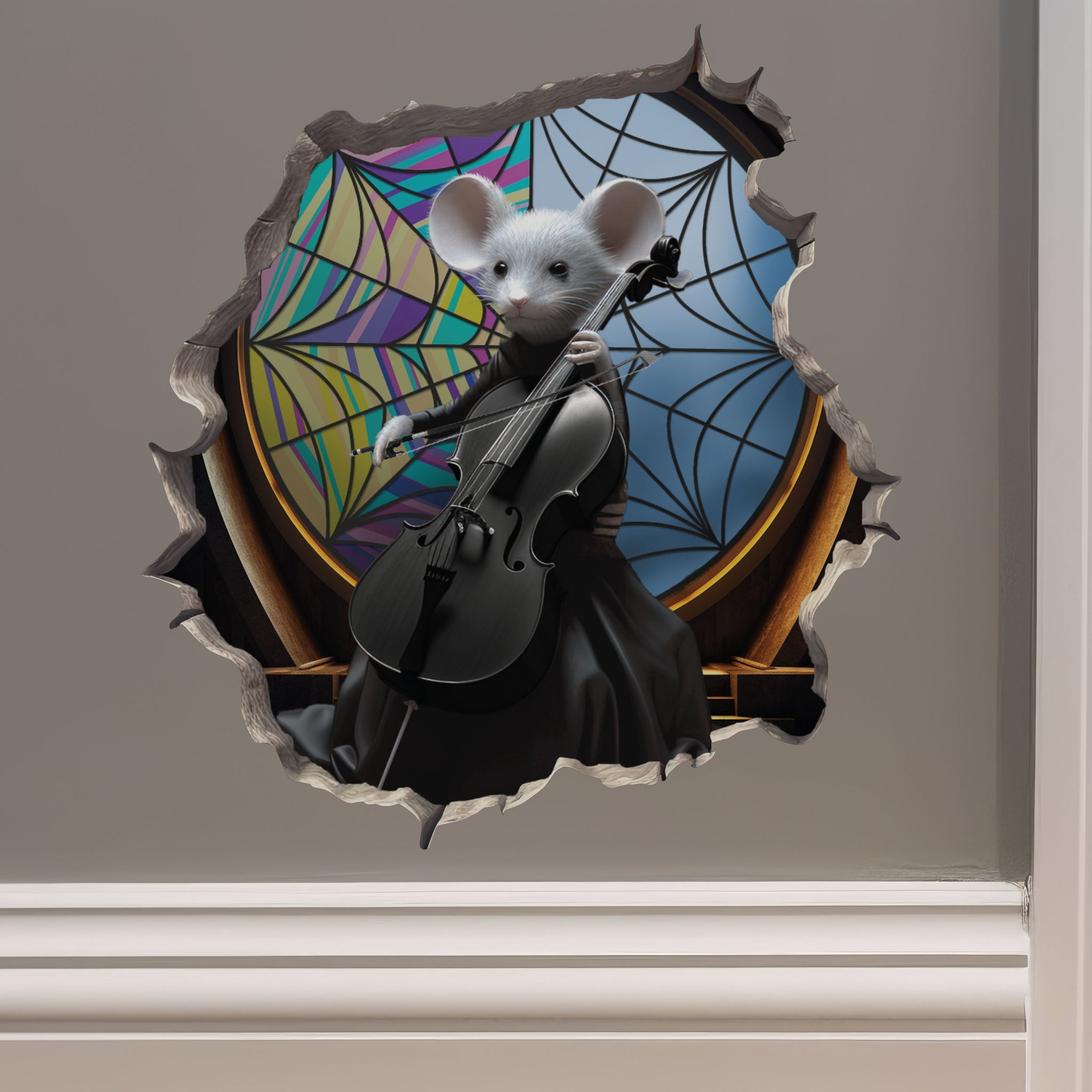 Cello Player Wednesday Mouse in Mouse Hole Decal - Mouse Hole 3D Wall ...