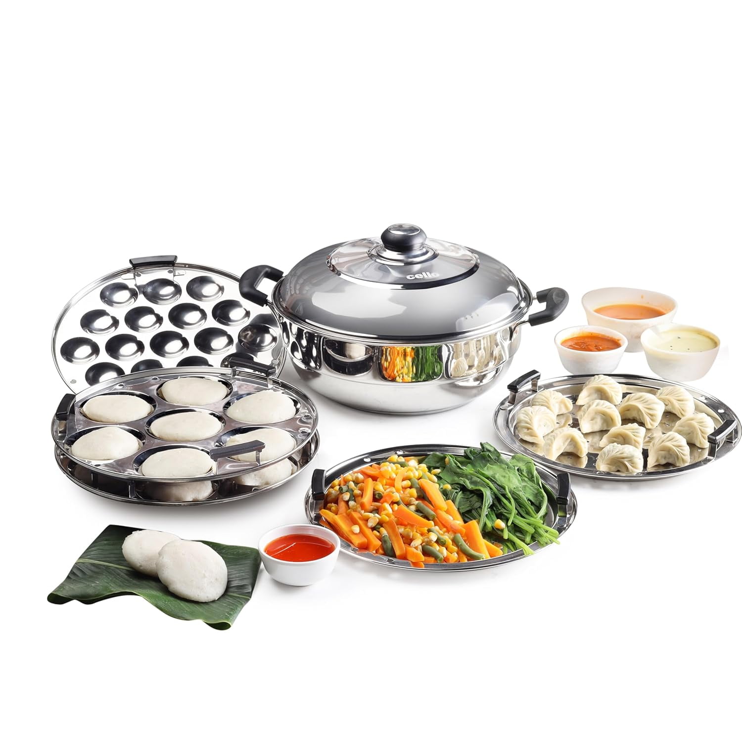 Cello Stainless Steel Induction Base Idli Cooker And Multi Kadhai Set ...