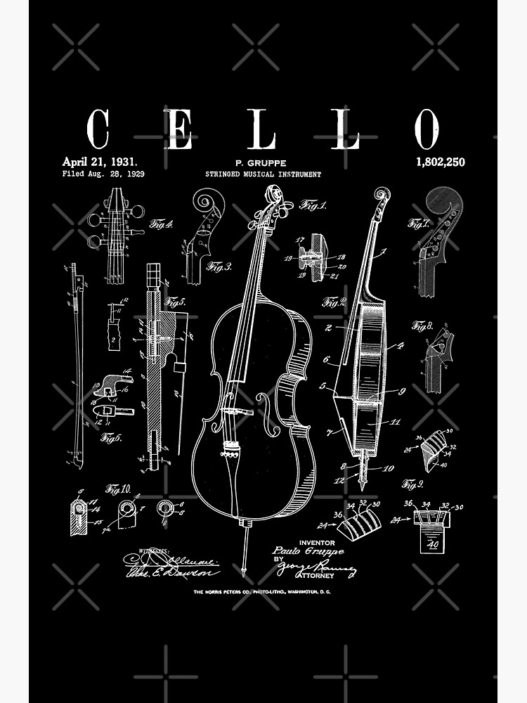 Cello Vintage Patent Cellist Drawing Print Fashion Art Decor Frame ...