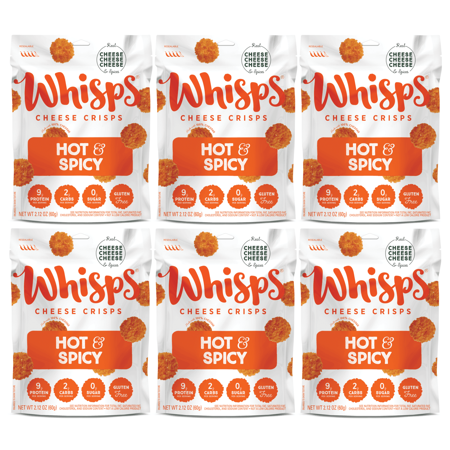 Cello Whisps Cheese Crisps - Hot & Spicy (2.12oz) Size: 6 Bags ...