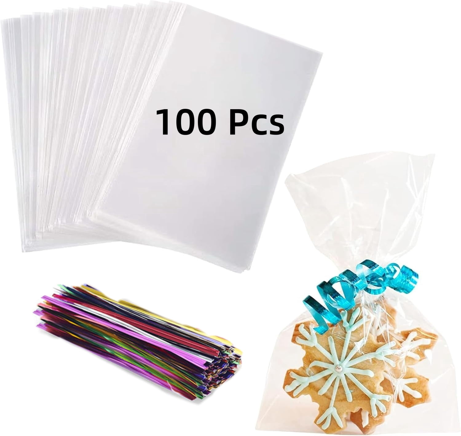 Cellophane Treat Bags, 100 Pack Clear Gift Bag with Ties,Small Plastic ...
