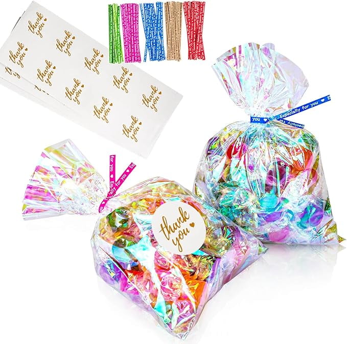 Cellophane Treat Bags, 4x6 Inch Iridescent Cellophane Bags with Twist ...