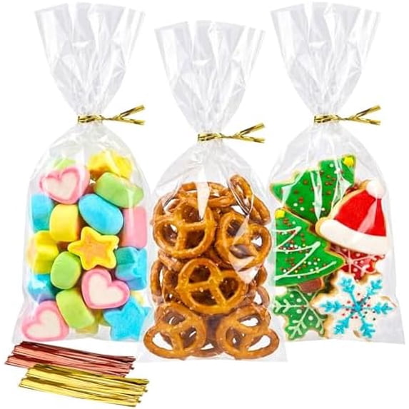 Cellophane Treat Bags, 4x9 Inches 200 Pcs OPP Plastic Treat Bags with ...