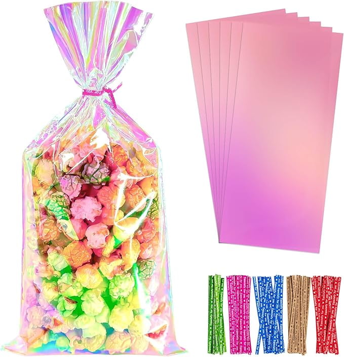 Cellophane Treat Bags, 6x12 Inch Iridescent Cellophane Bags with Thank ...