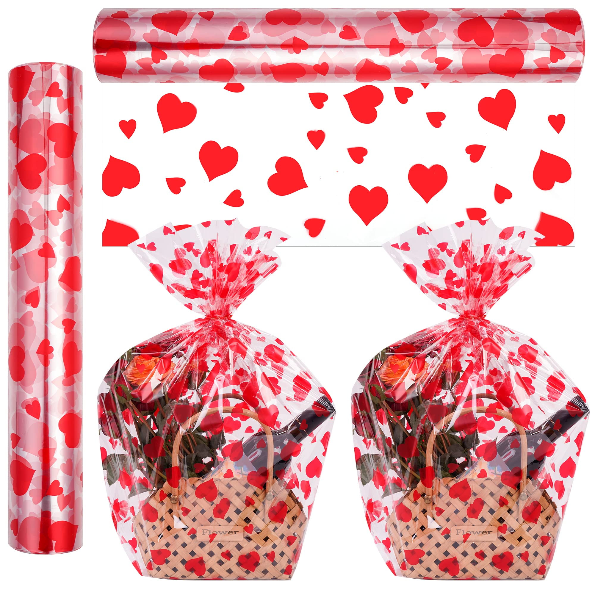 Cellophane Wrap Roll Hearts DHF10 Design（100’ Ft. Long X Wide）2.3 Mil ...