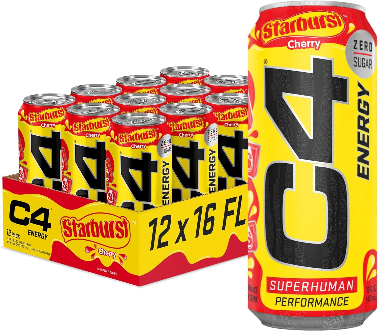 Cellucor C4 Energy Drink, Starburst Cherry, Sugar Free Pre Workout Performance Drink, 16 Oz, 12 ...