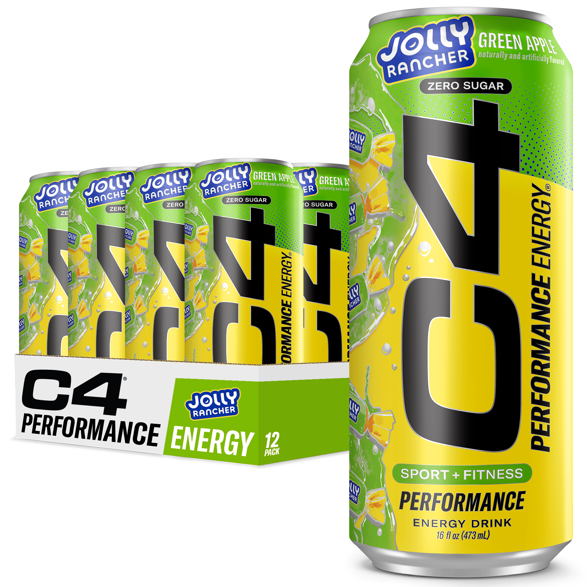 Free Shipping! C4 Energy Jolly Rancher Green Apple Flavored Carbonated Energy Drink 16 oz ...