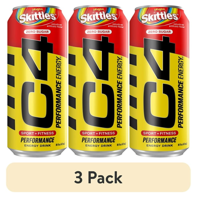 (3 pack) Cellucor C4 Performance Energy Drink, Skittles, 16oz, 1 Can ...