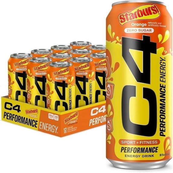 C4 Performance Energy Drink, Starburst Orange, Zero Sugar, Carbonated ...