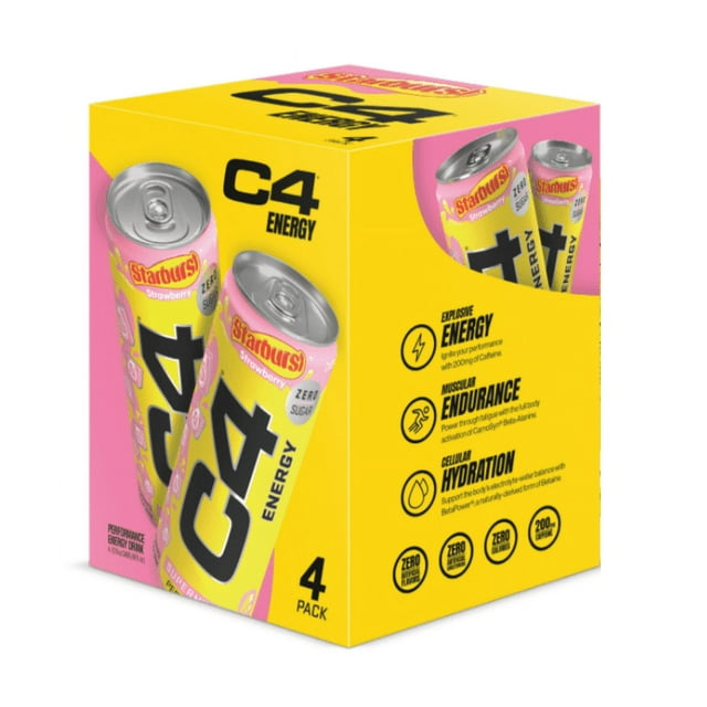 Cellucor C4 Performance Energy Drink, Strawberry Starburst, 4 Pack, 12 ...