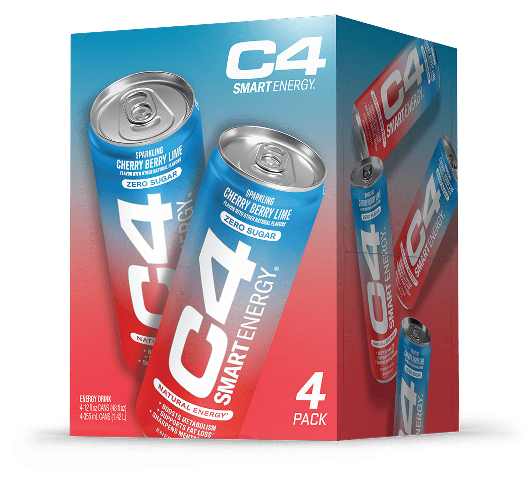C4 Smart Energy Drink, Cherry Berry Lime Flavor, Zero Sugar, Carbonated ...