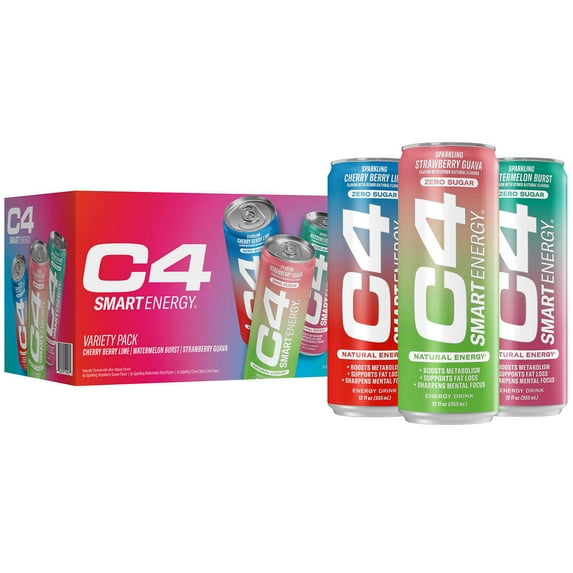 "C4 Smart Energy Drink, Fruit Fusion, Zero Sugar, 200mg Caffeine, 12 ...