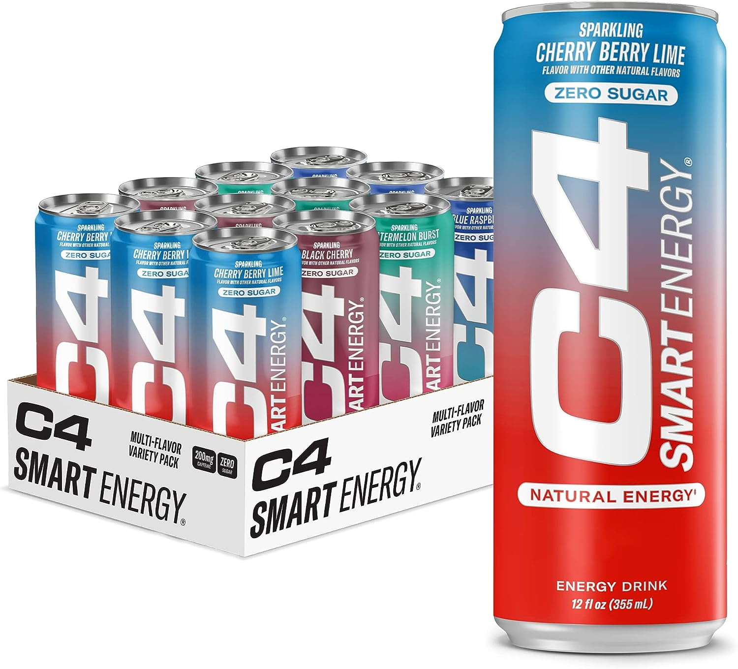 Cellucor C4 Smart Energy Drink, Berry Breeze Variety Pack Flavor, Zero Sugar, Carbonated, 12 oz ...