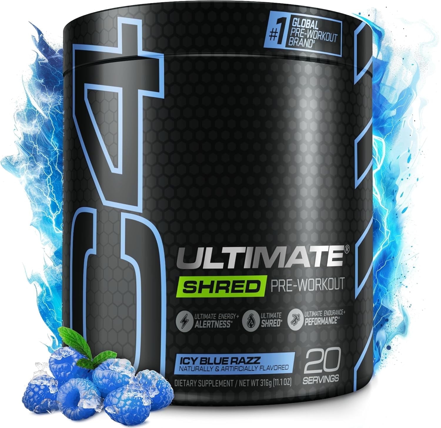 Cellucor C4 Ultimate Shred Pre-Workout Powder, Ice Blue Razz, 11.1 oz ...