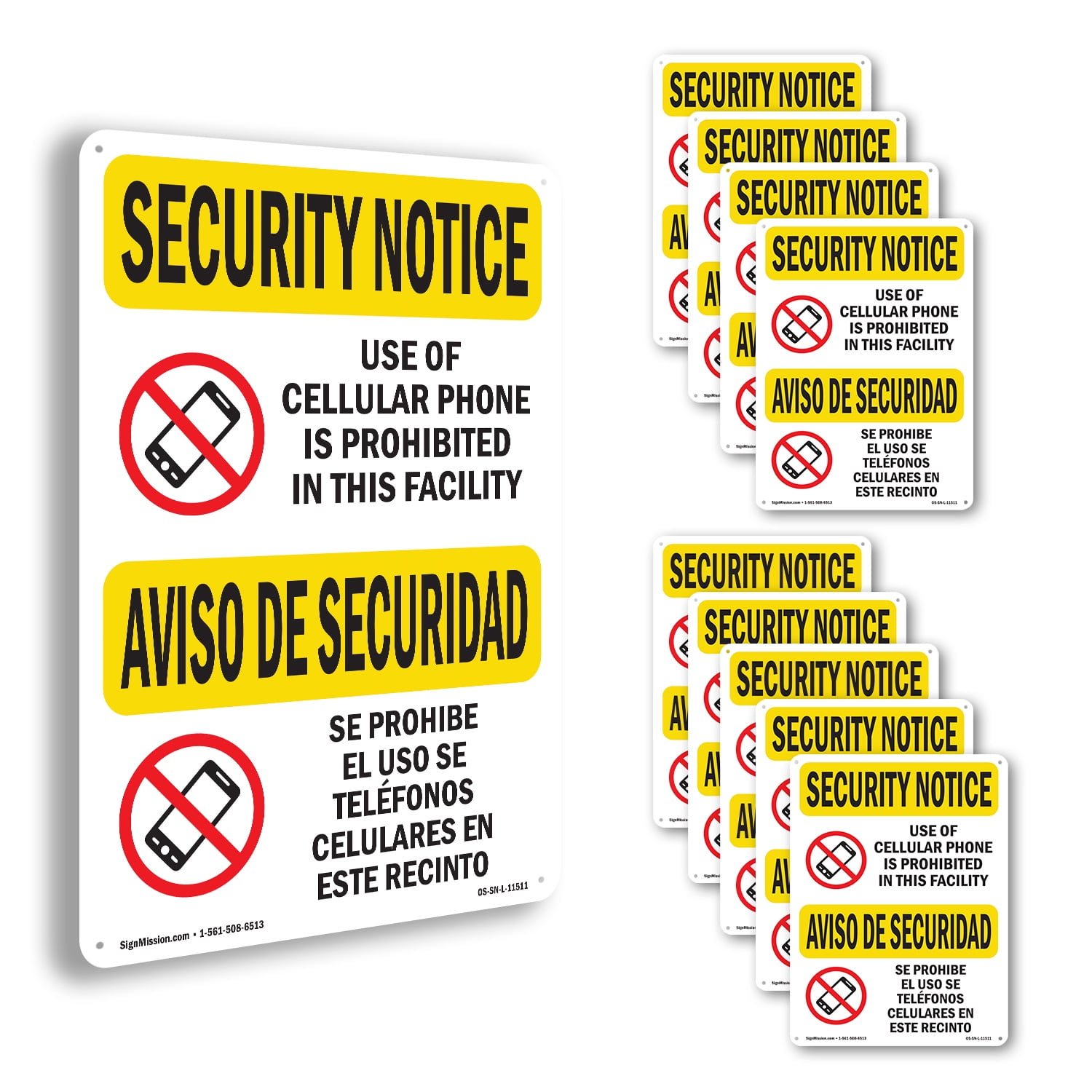 Cellular Phone Prohibited Bilingual OSHA Security Notice Rigid Plastic ...