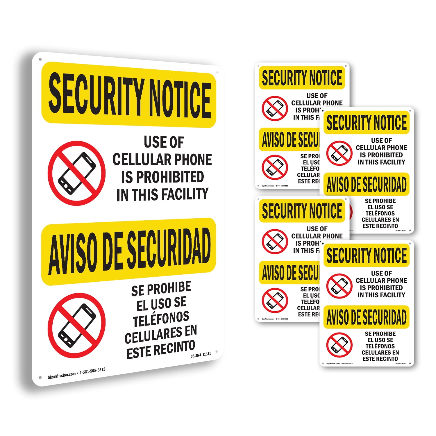 Cellular Phone Prohibited Bilingual OSHA Security Notice Rigid Plastic ...