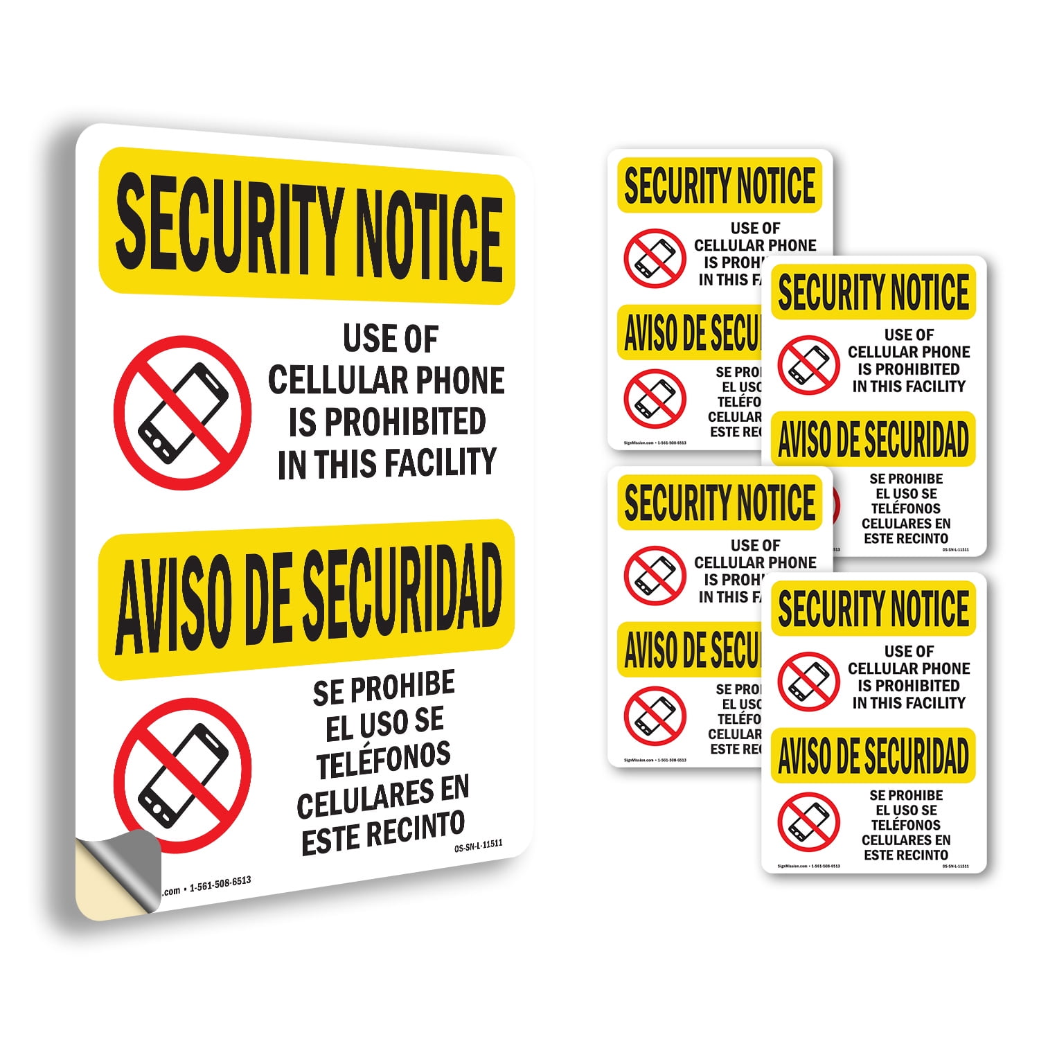 Cellular Phone Prohibited Bilingual OSHA Security Notice Vinyl Decal ...