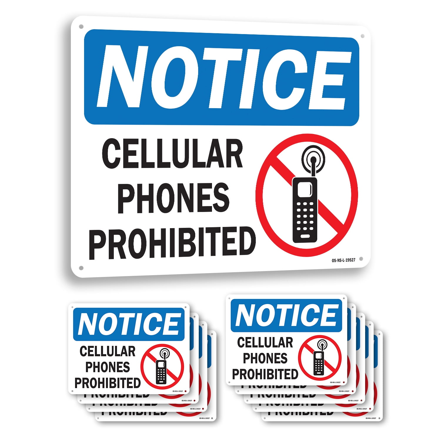 Cellular Phones Prohibited with Graphic OSHA Notice Aluminum Sign 18 ...