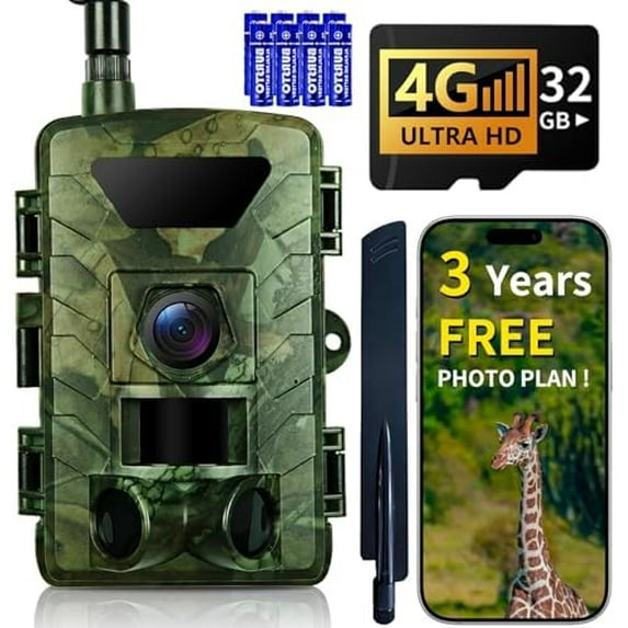 Cellular Trail Camera Subscription-Free, 4G LTE Cam, 1296P HD, 60MP ...