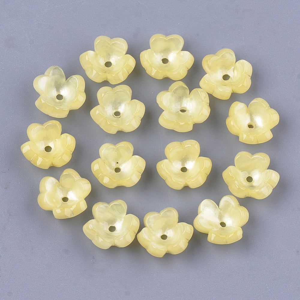 Cellulose Acetate(Resin) Bead Caps 3-Petal Flower Champagne Yellow 10.5 ...